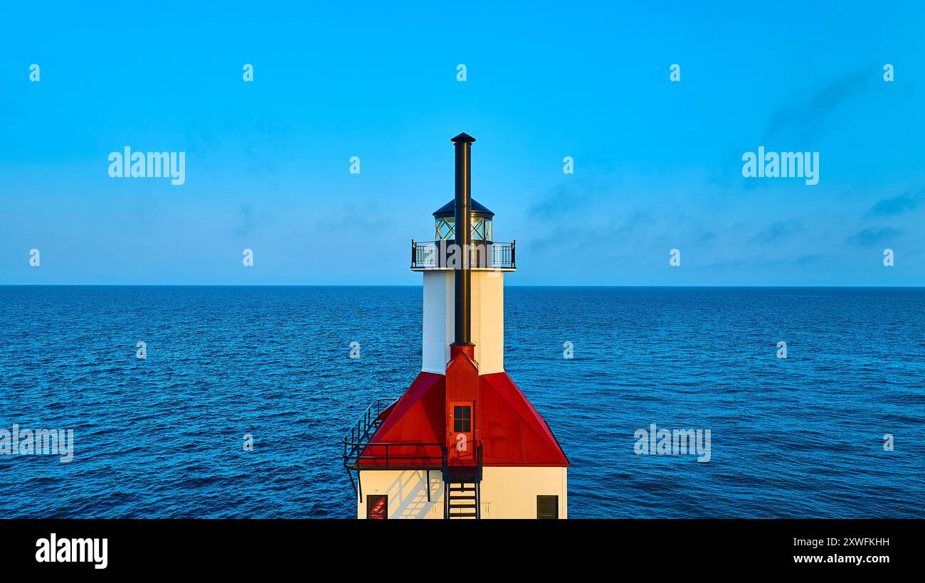 Aerial View of St. Joseph Lighthouse at Sunrise Over Lake Michigan ...