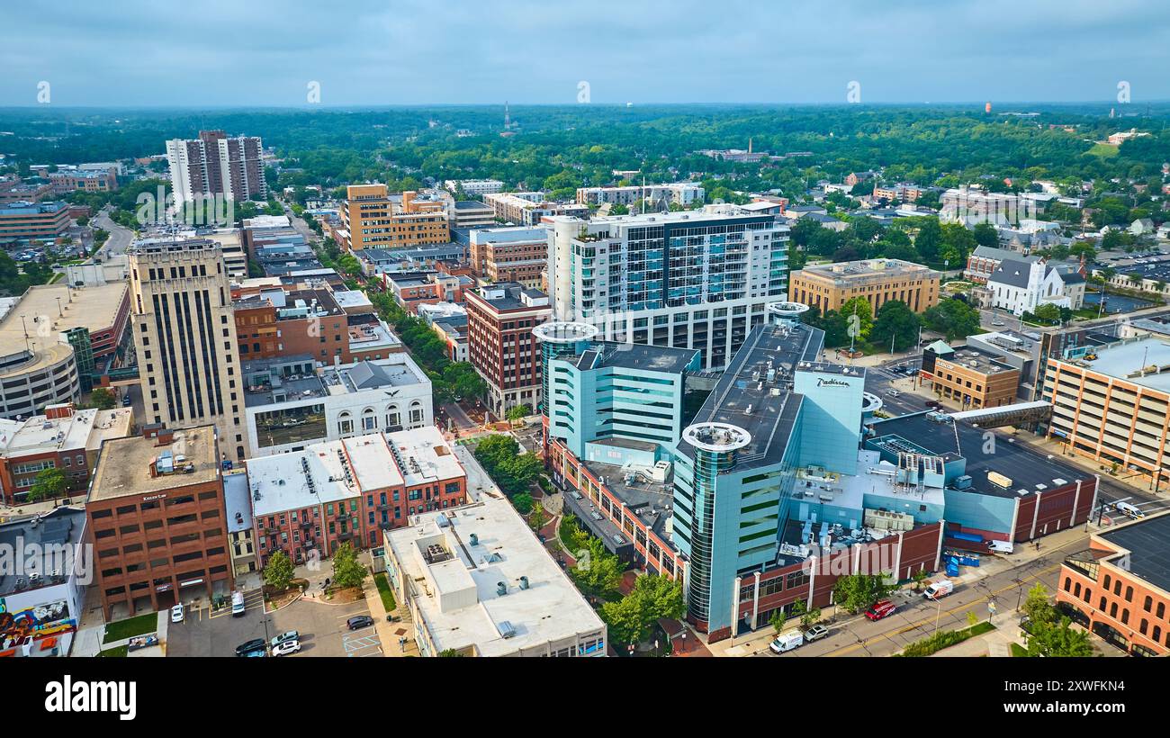 Aerial Urban Cityscape of Kalamazoo with Modern and Historic ...