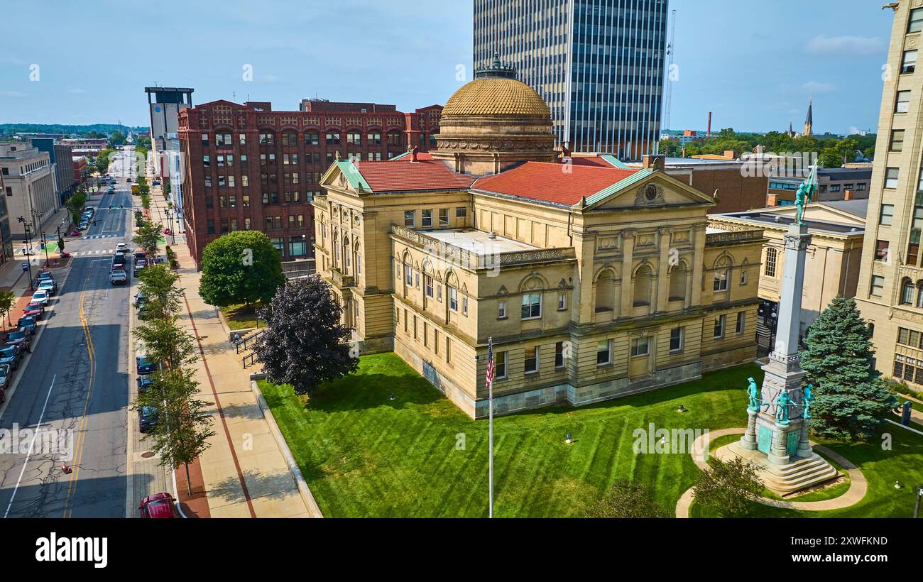 Aerial View of Historic Courthouse and Monument in Downtown South Bend ...