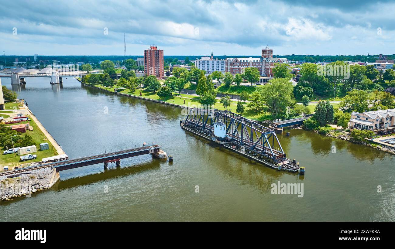 Aerial Swing Bridge Over St. Joseph River Urban Landscape Stock Photo ...