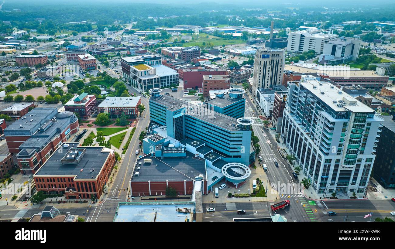 Aerial Modern and Historic Buildings in Downtown Kalamazoo Stock Photo ...
