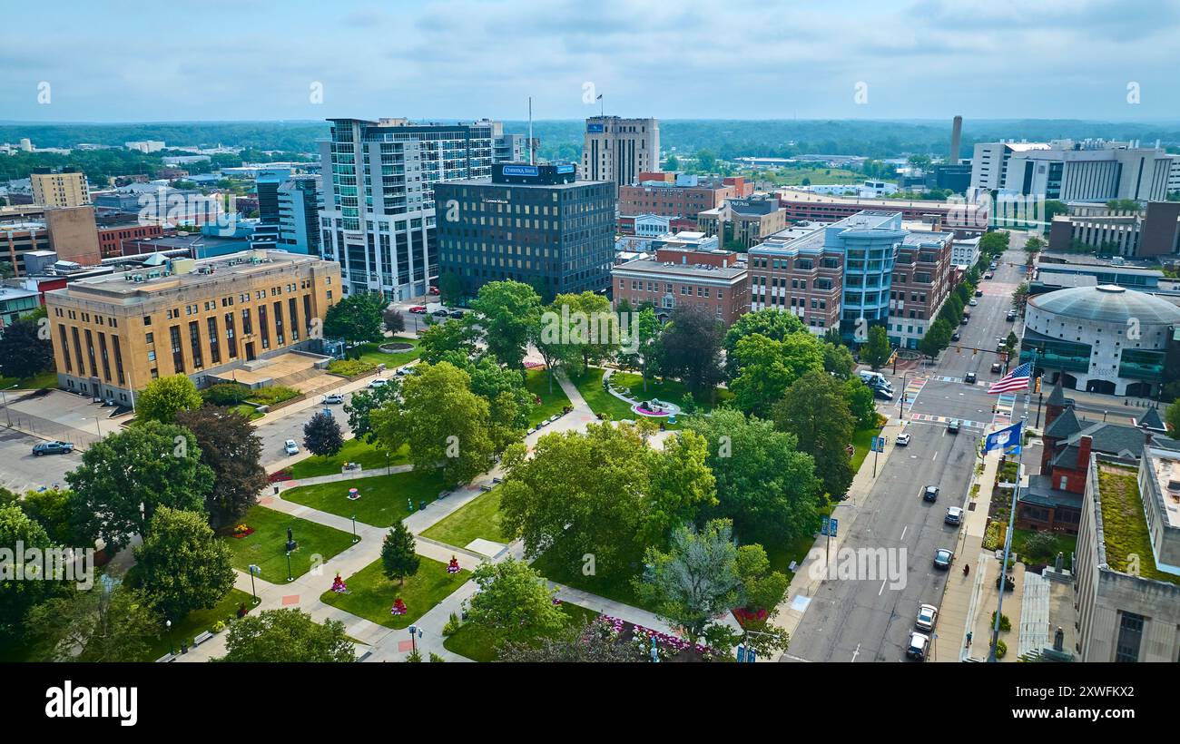 Aerial View of Bronson Park and Downtown Kalamazoo Michigan Stock Photo ...