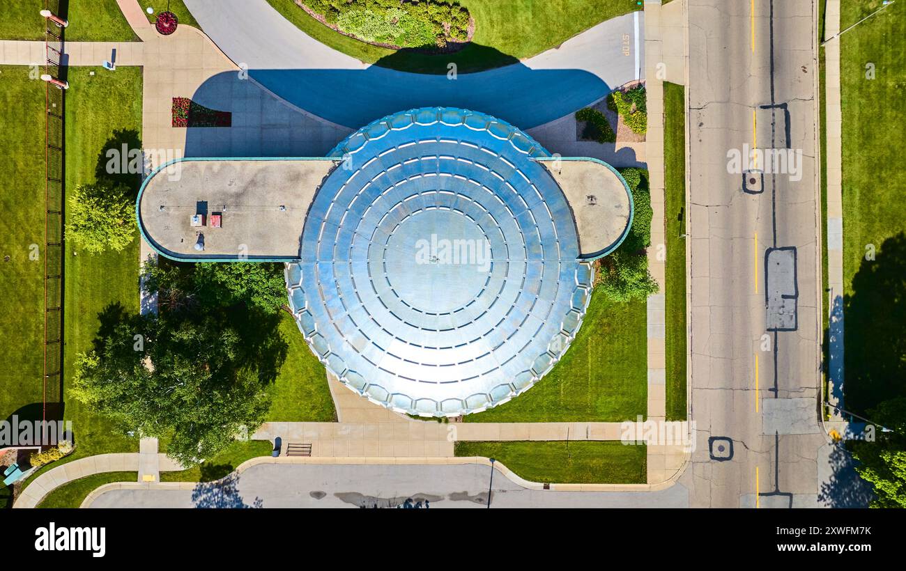 Aerial View of Lloyd Wright Circular Pavilion with Reflective Roof ...