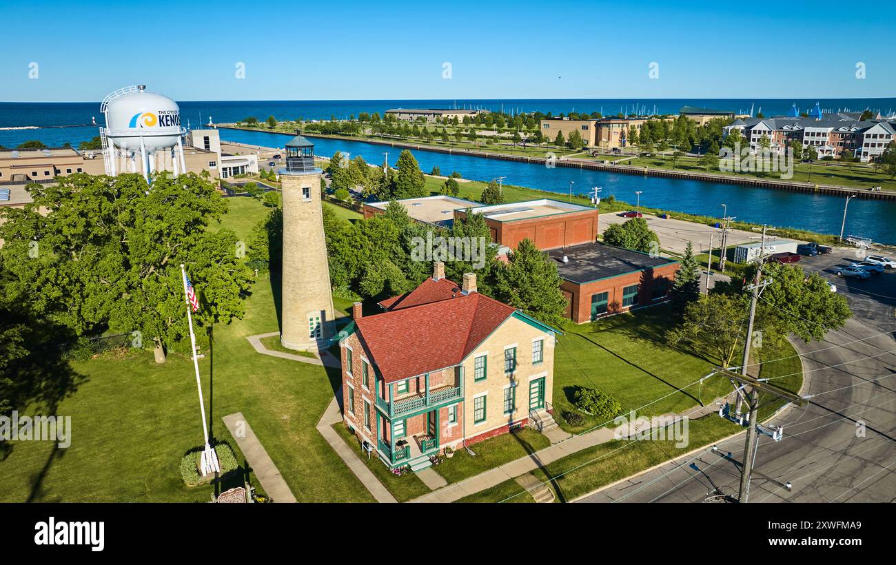 Aerial View of Kenosha Lighthouse and Harbor on Lake Michigan Stock ...