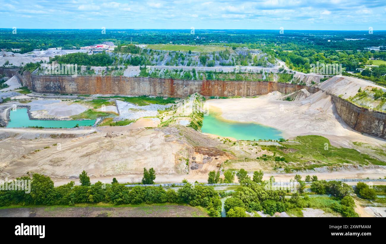 Aerial View of Expansive Quarry with Water Bodies and Vegetation Stock ...