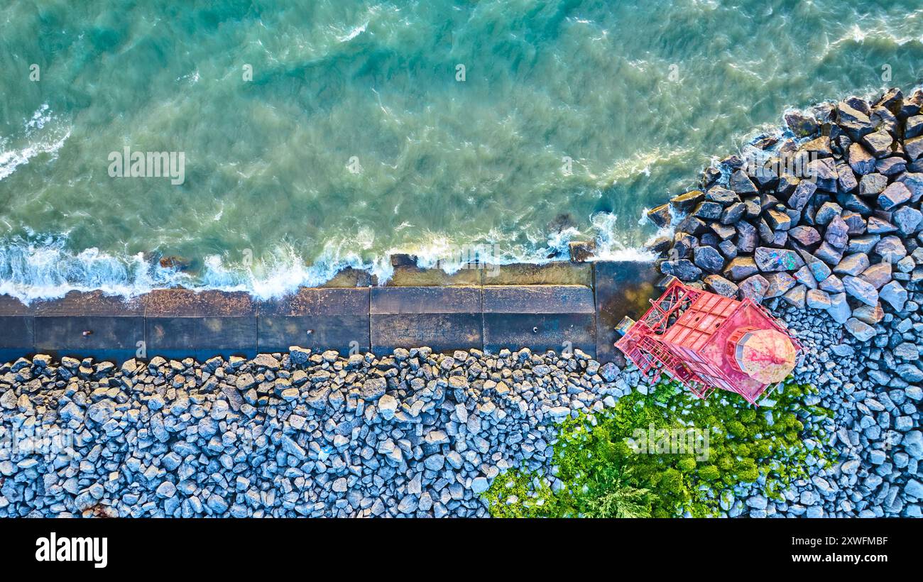 Aerial View of Racine Breakwater Lighthouse and Seawall Stock Photo - Alamy
