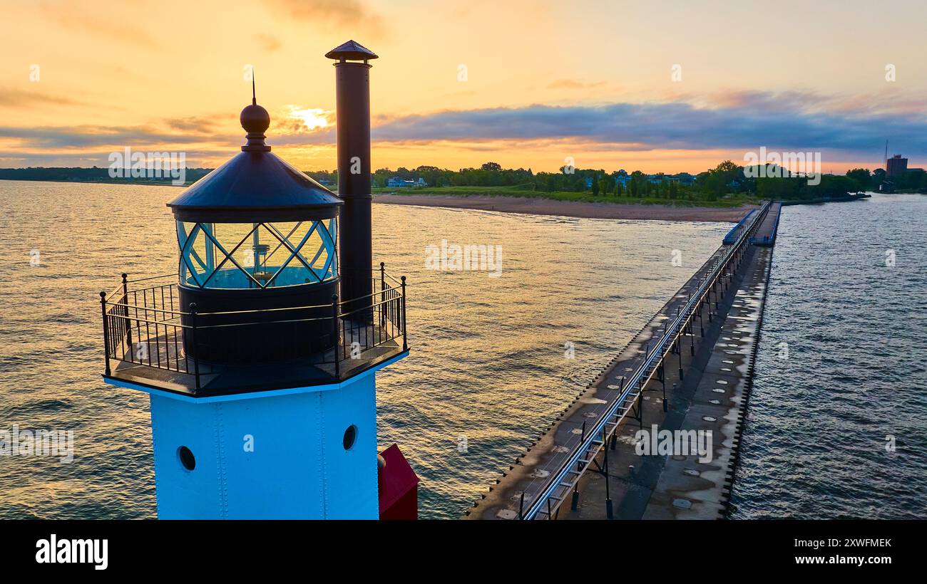 Aerial View of St. Joseph North Pier Lighthouse at Sunrise Stock Photo ...