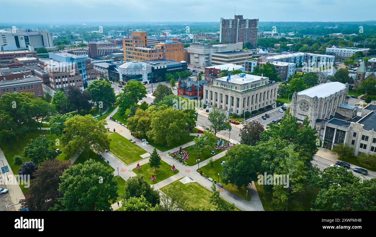 Aerial View of Bronson Park and Historic Downtown Kalamazoo Stock Photo ...