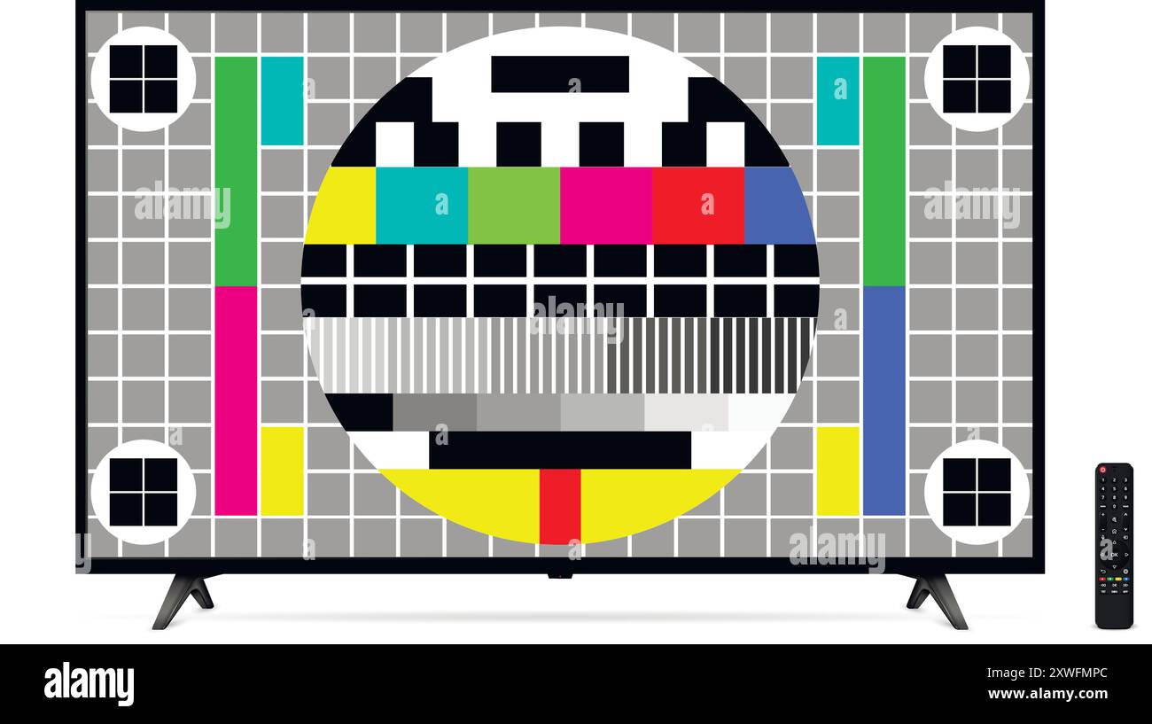 Modern TV with test pattern screen isolated on white background. Vector ...