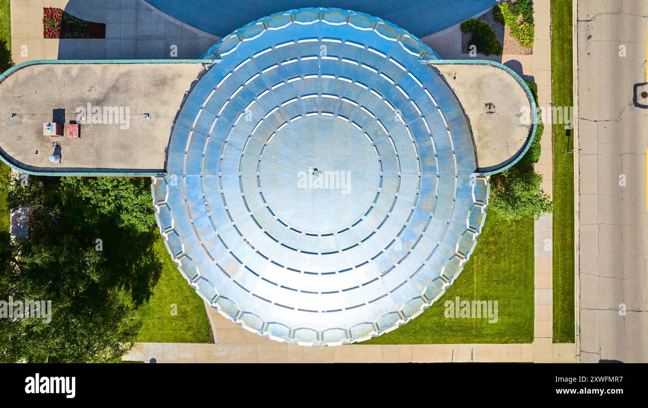 Aerial View of Circular Metallic Roof and Landscaped Grounds Stock ...