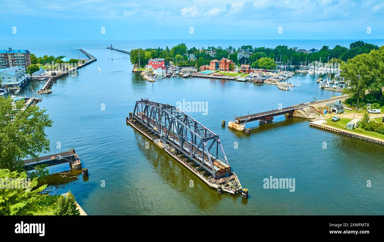 Aerial View of Waterfront Drawbridge and Marina in Benton Harbor Stock ...