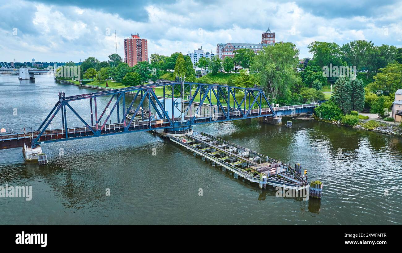 Aerial View of Blue Swing Bridge Over St. Joseph River Stock Photo - Alamy
