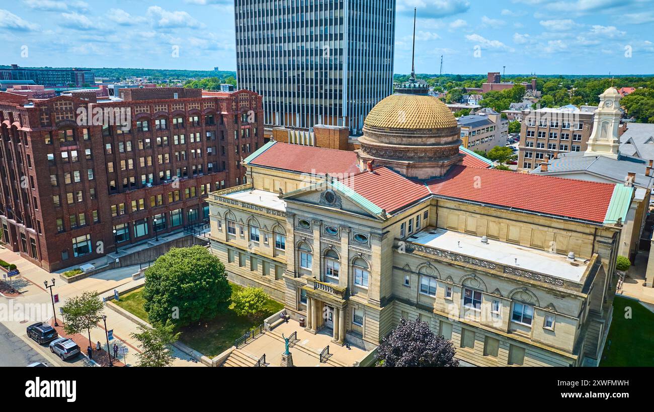 Aerial of South Bend Courthouse Historic and Modern Architecture Stock ...