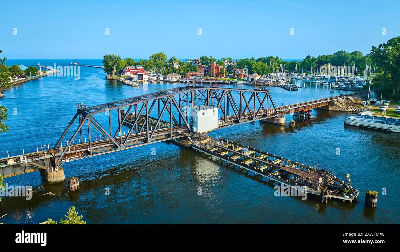 Aerial View of Benton Harbor Railway Bridge and Marina Stock Photo - Alamy