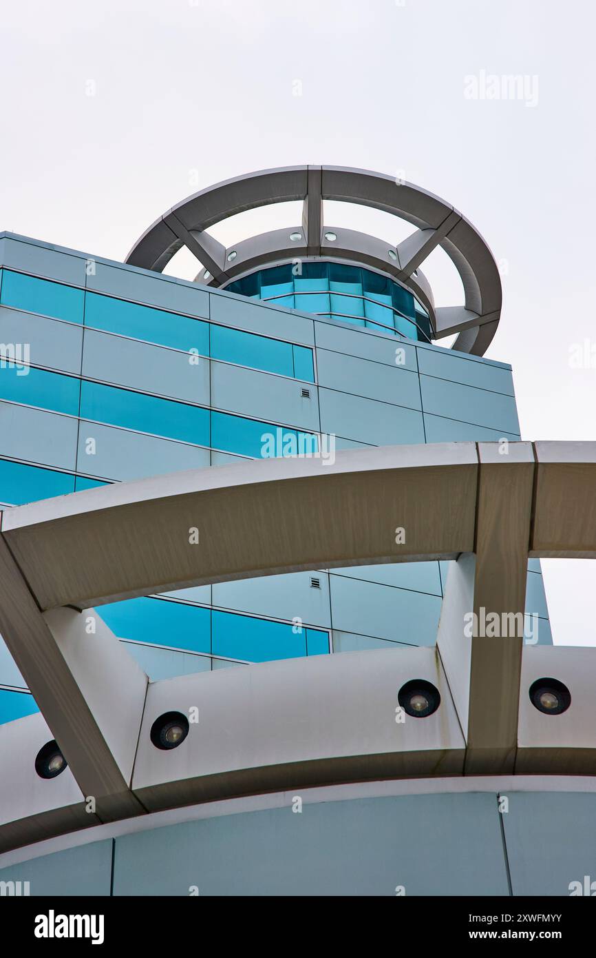 Futuristic Corporate Tower with Metallic Framework from Low Angle Stock ...