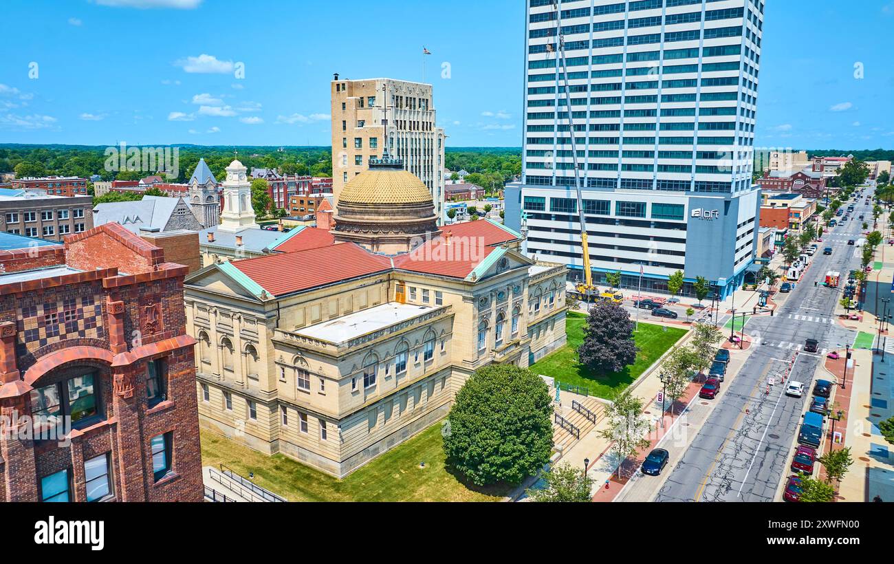 Aerial View of Historic Courthouse and Modern Office Tower in South ...