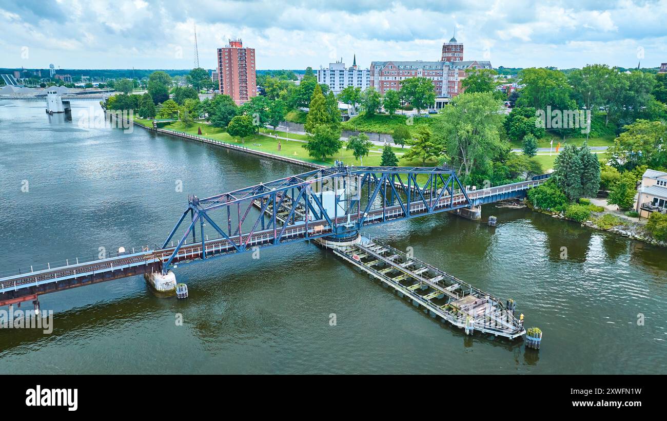Aerial Fly Through of Blue Steel Bridge Over St Joseph River Stock ...
