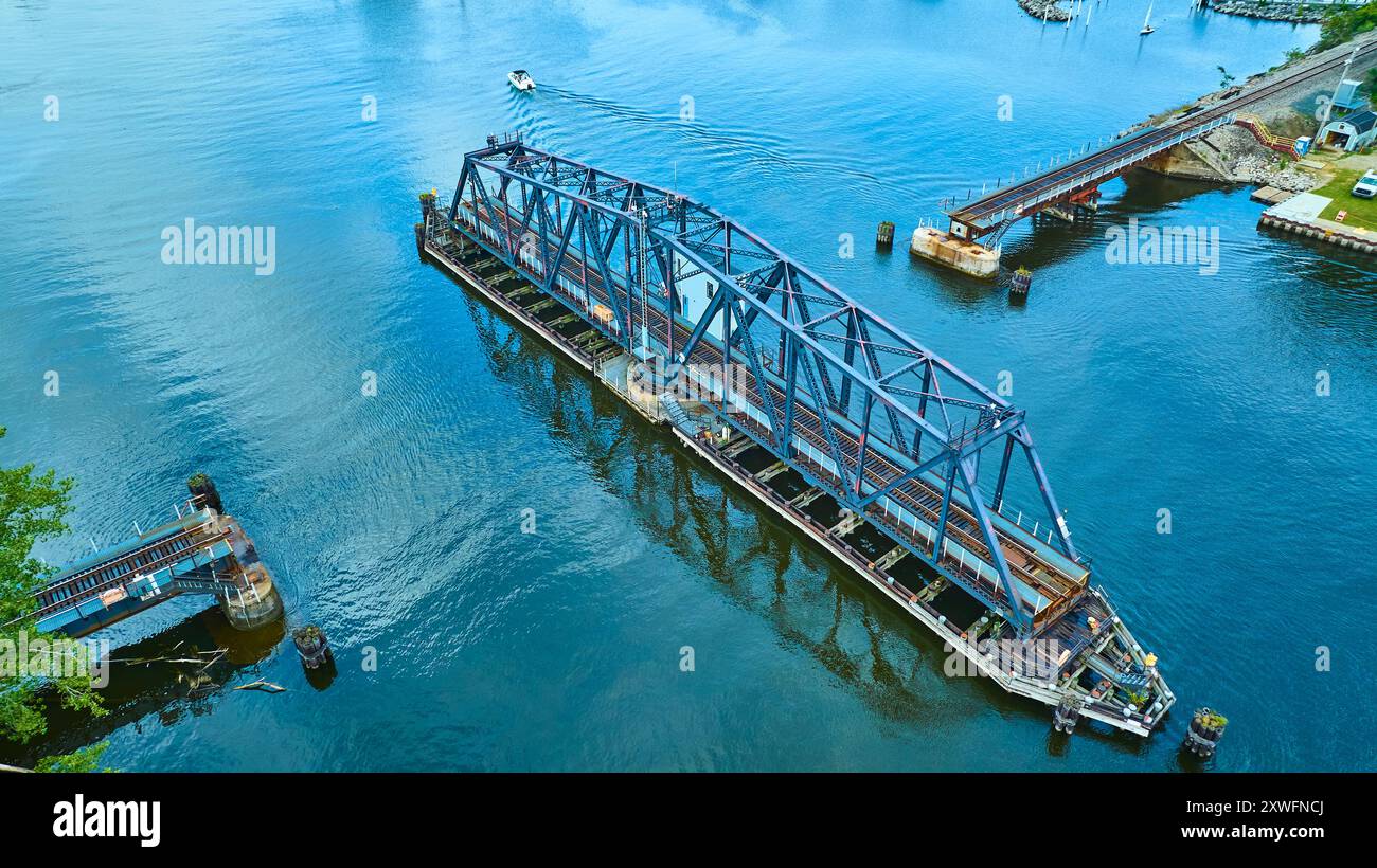 Aerial View of Swing Bridge and Boat on St. Joseph River Stock Photo ...