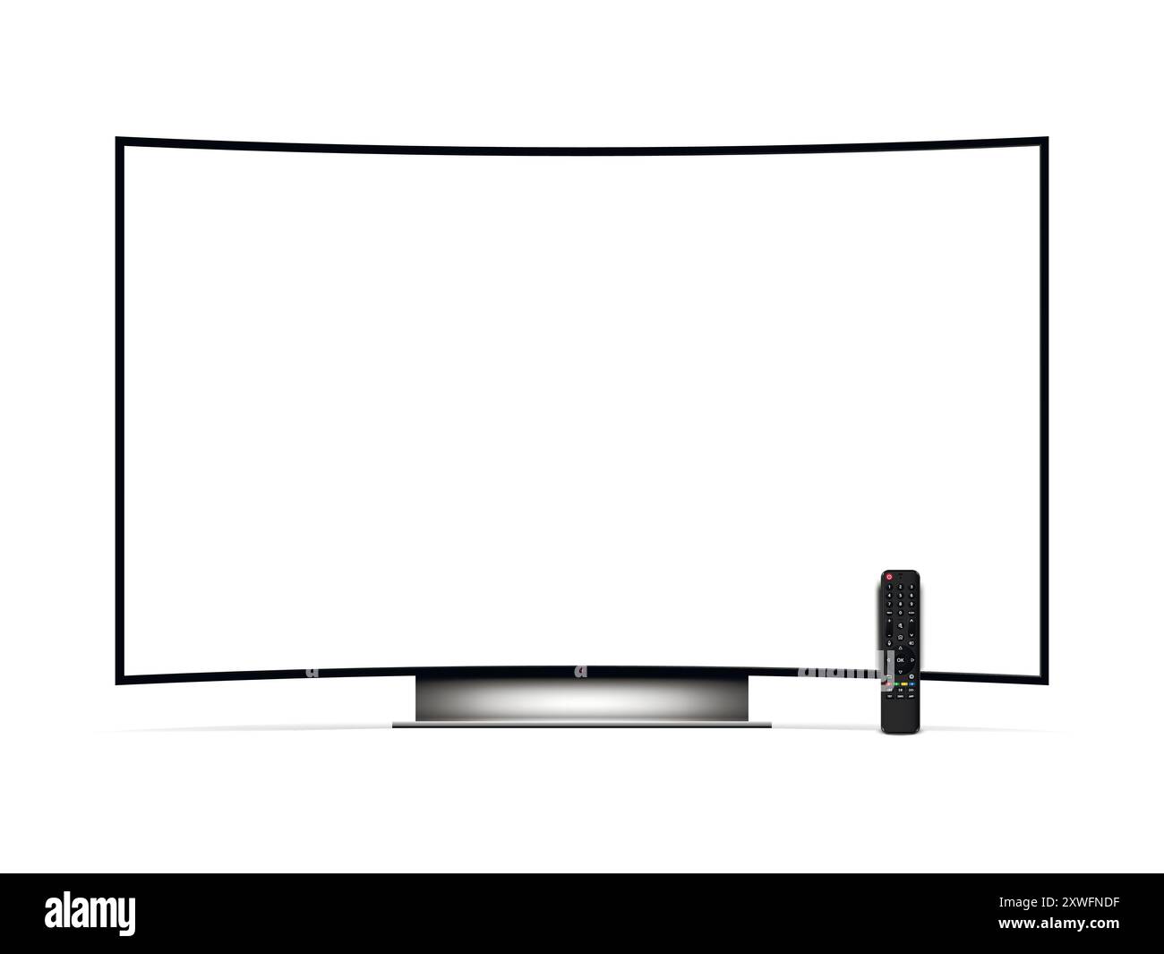 Curved smart tv mockup. Blank television screen with remote control ...