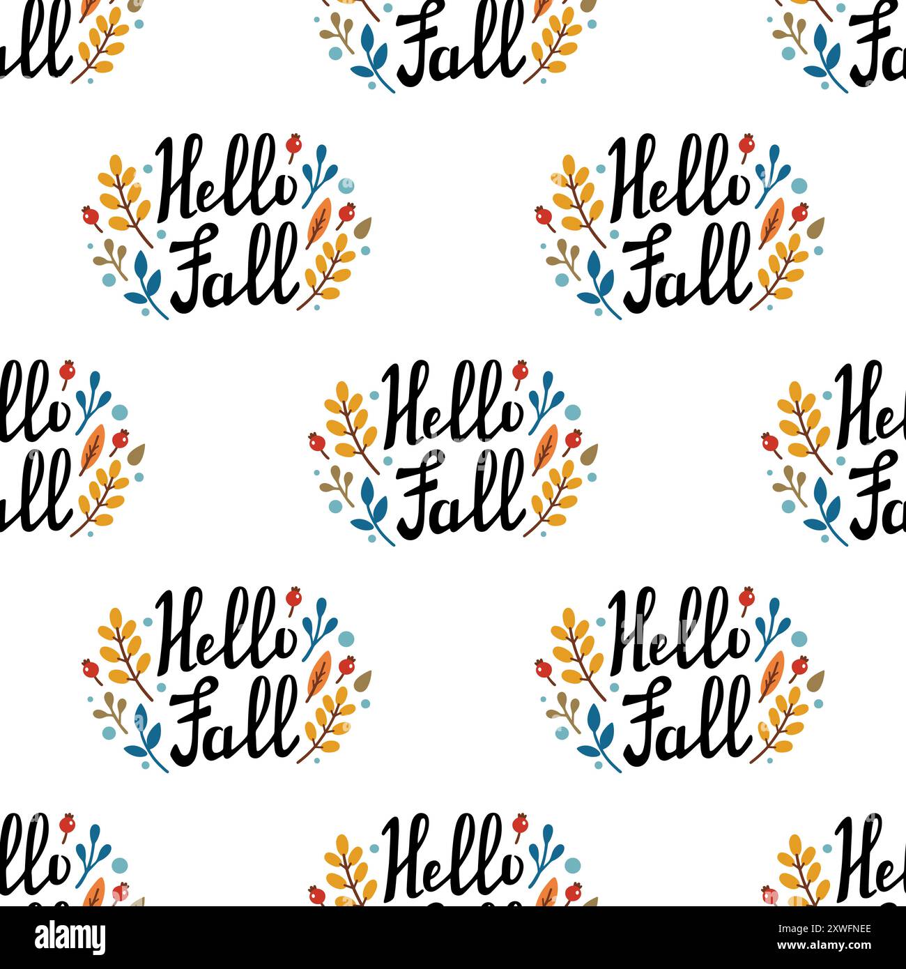 HELLO FALL handwritten lettering. Vector illustration in Doodle style ...