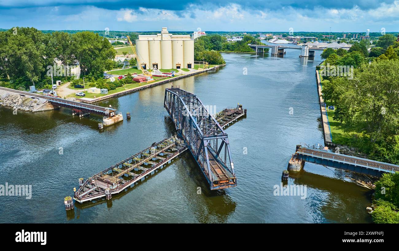 Aerial View of Railway Swing Bridge and Storage Silos on St. Joseph ...