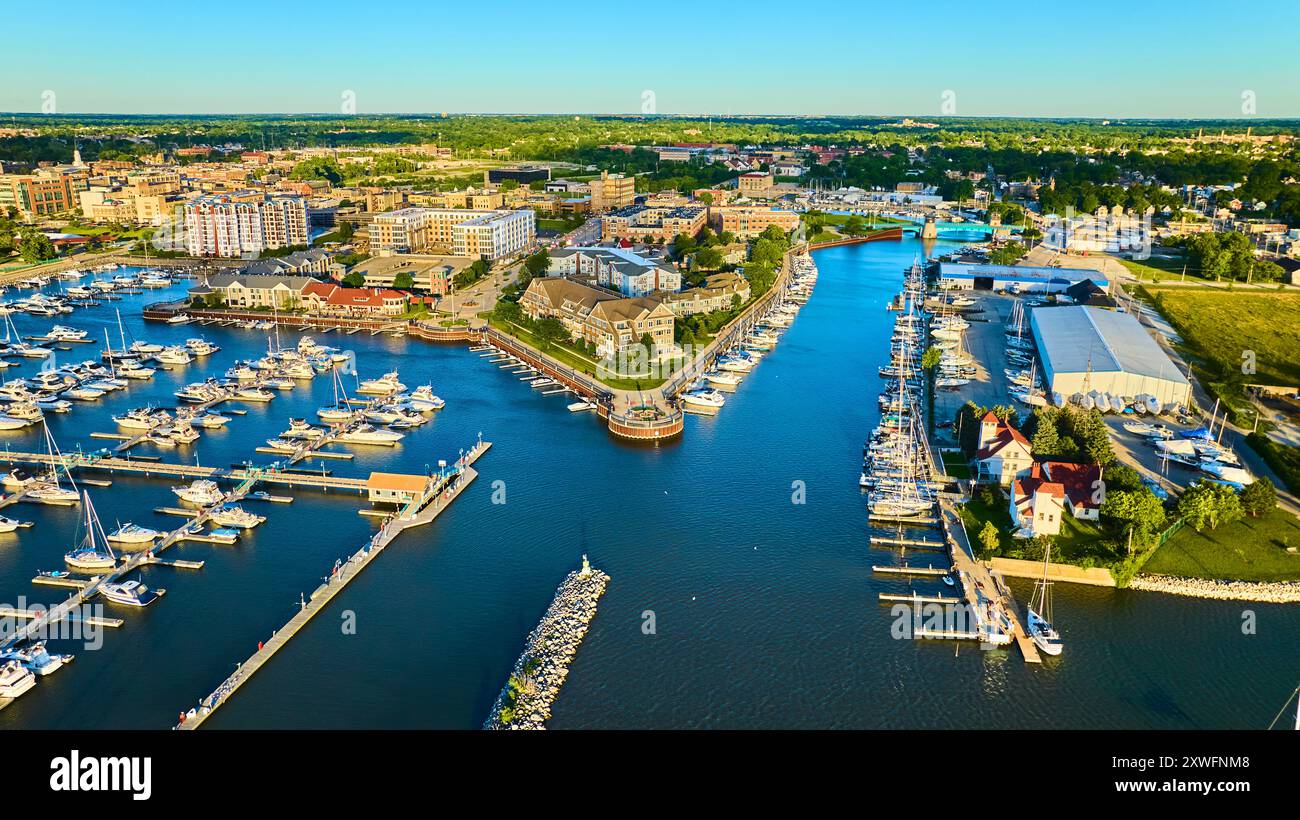 Aerial View of Marina at Golden Hour in Racine Wisconsin Stock Photo ...