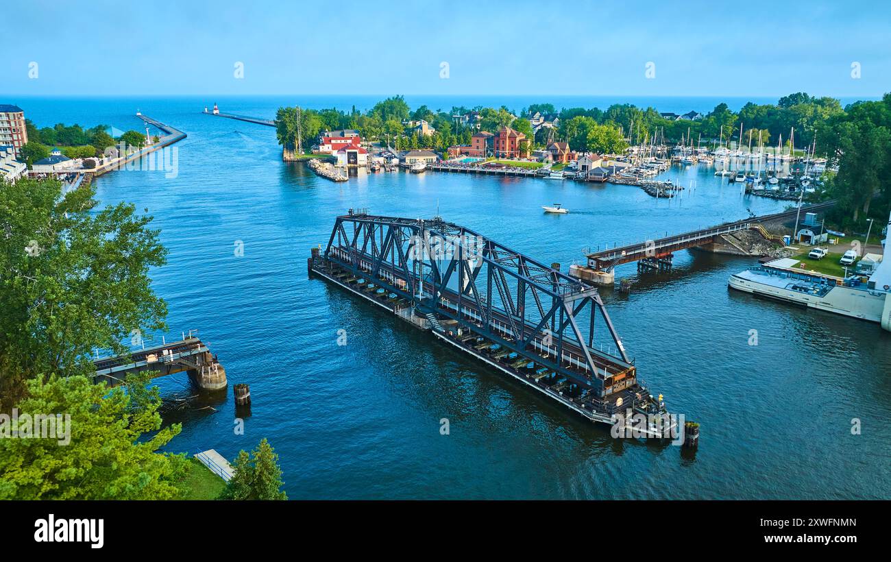 Aerial View of Drawbridge Over St Joseph River with Marina and ...