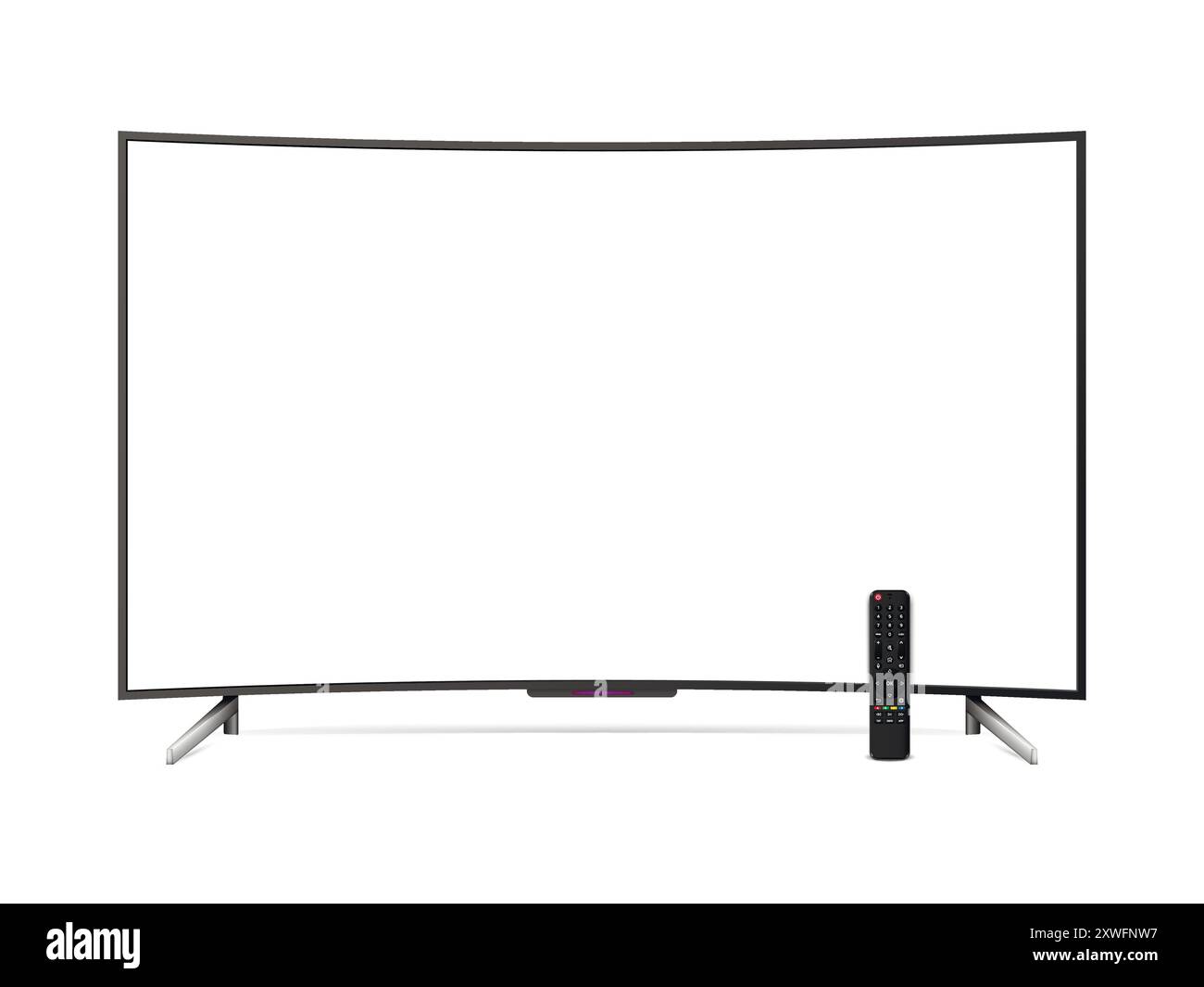 Modern curved TV with blank white screen isolated on white background ...