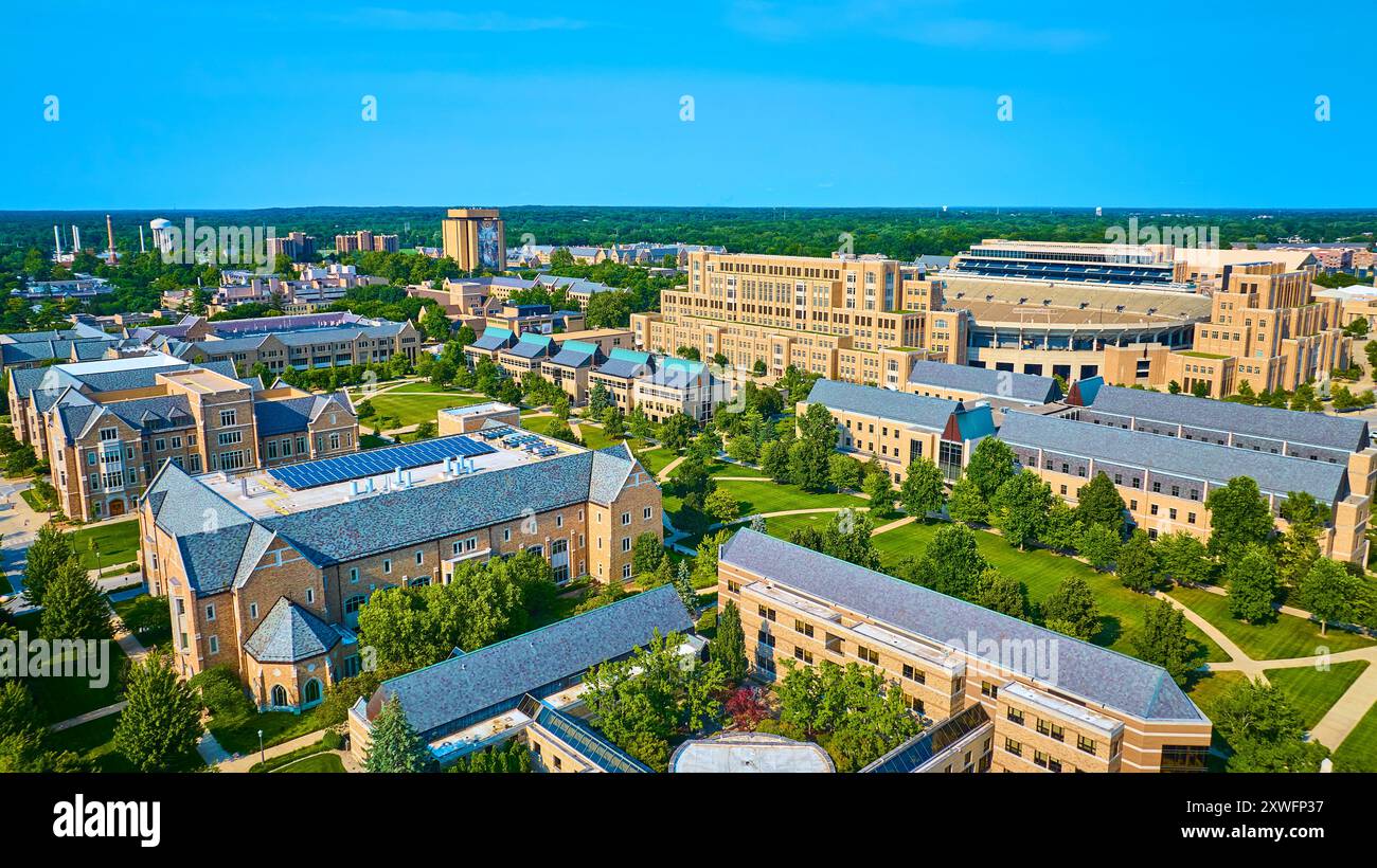 Aerial View of Collegiate Gothic Campus with Stadium and Green Spaces ...