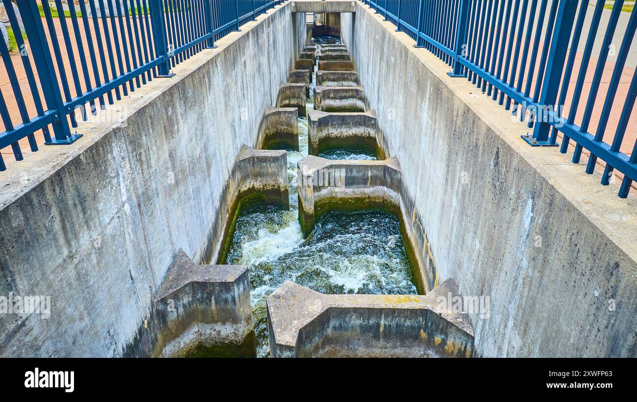 Aerial View of Concrete Fish Ladder with Cascading Water Flow Stock ...