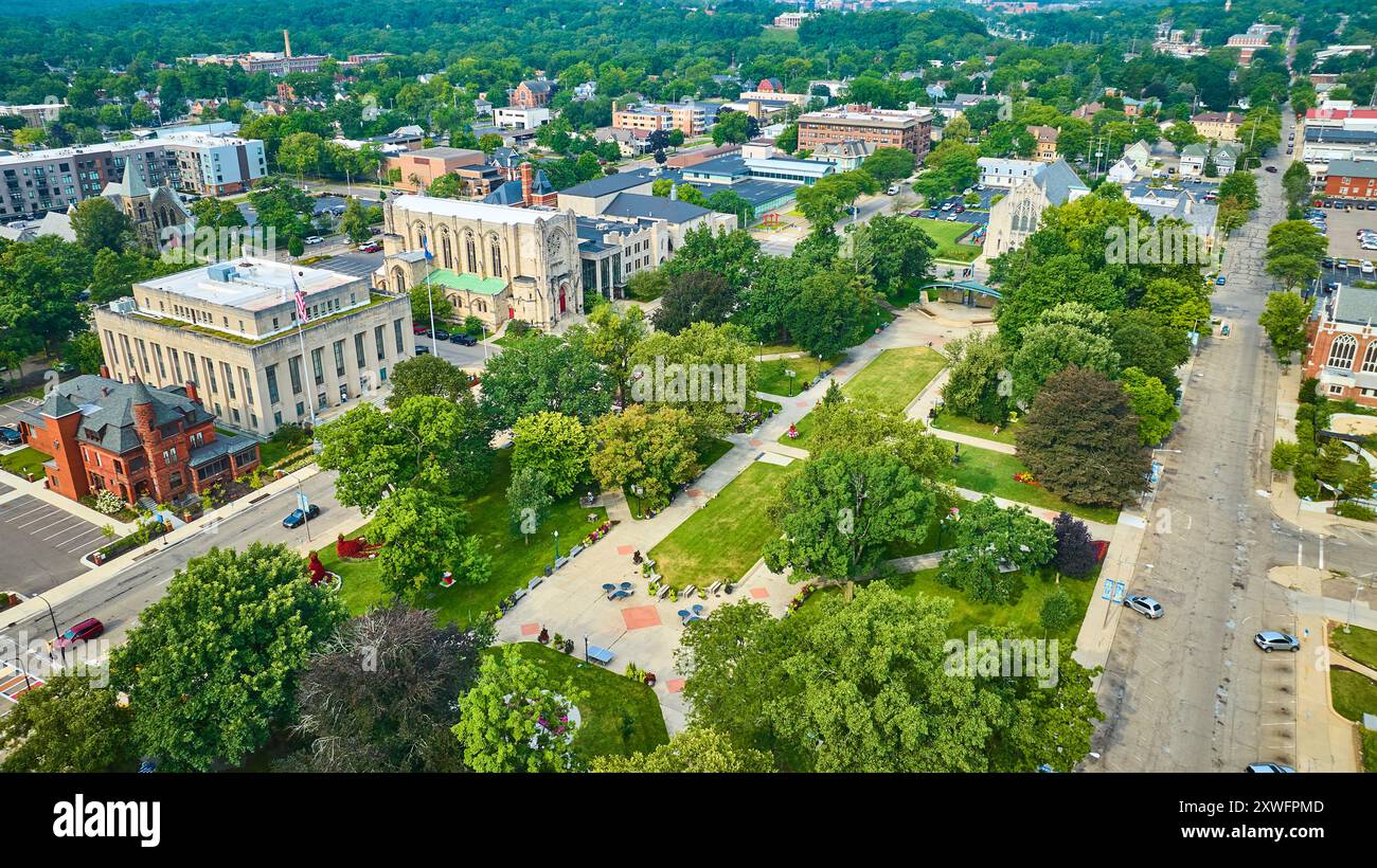 Aerial View of Historic Municipal Building Church and Park Kalamazoo ...