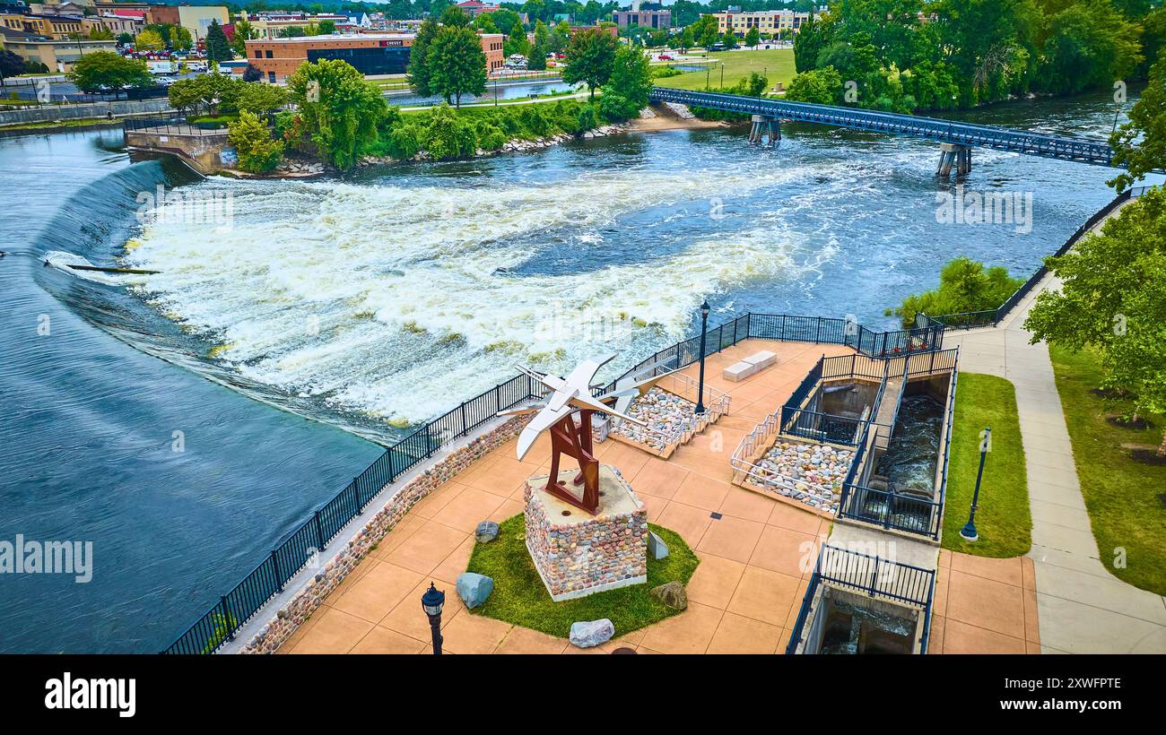 Aerial of Dangerous Recirculating Current and Fish Ladder in Riverside ...