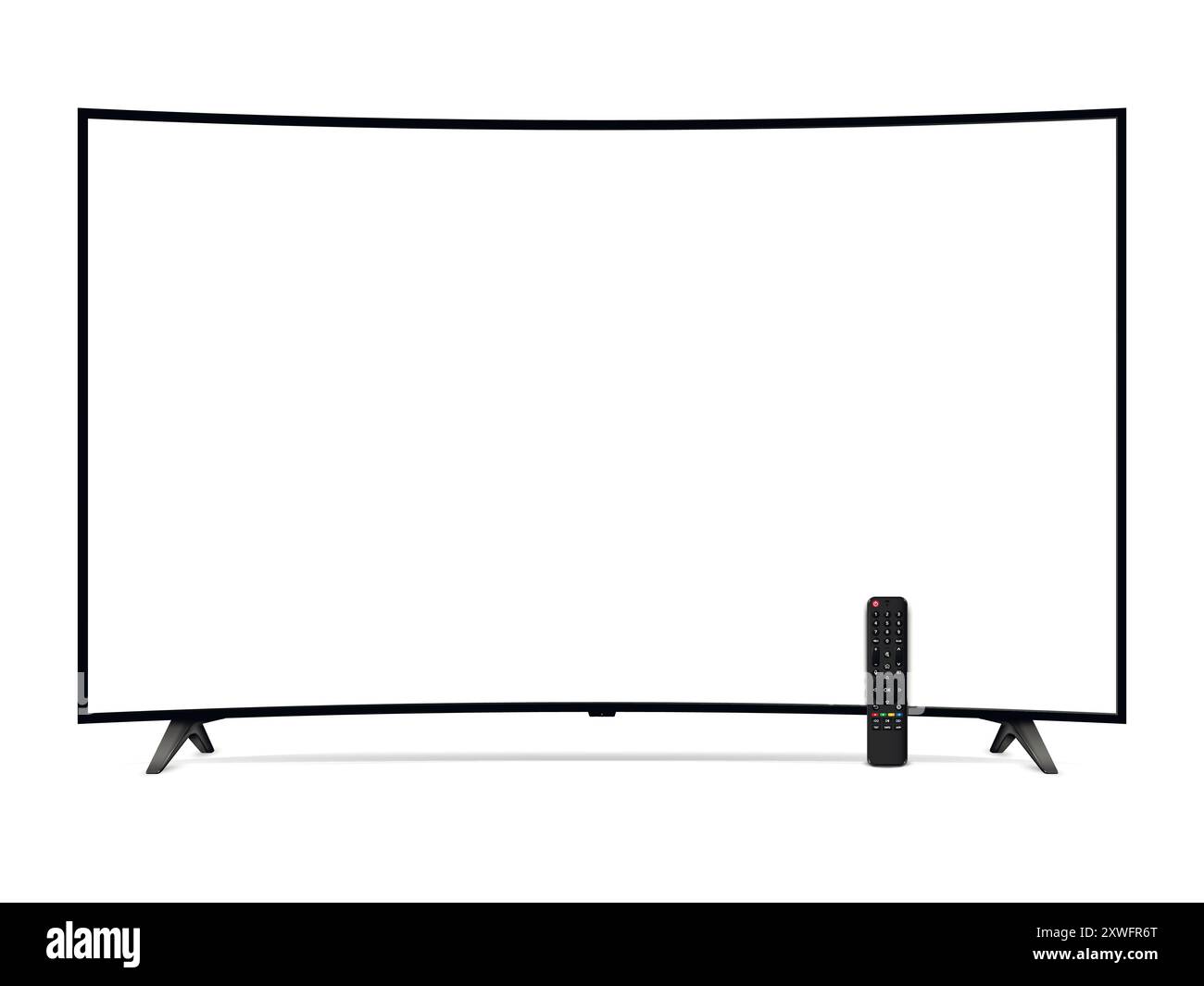 Realistic curved tv screen with remote control. Smart tv mockup. Vector illustration Stock ...