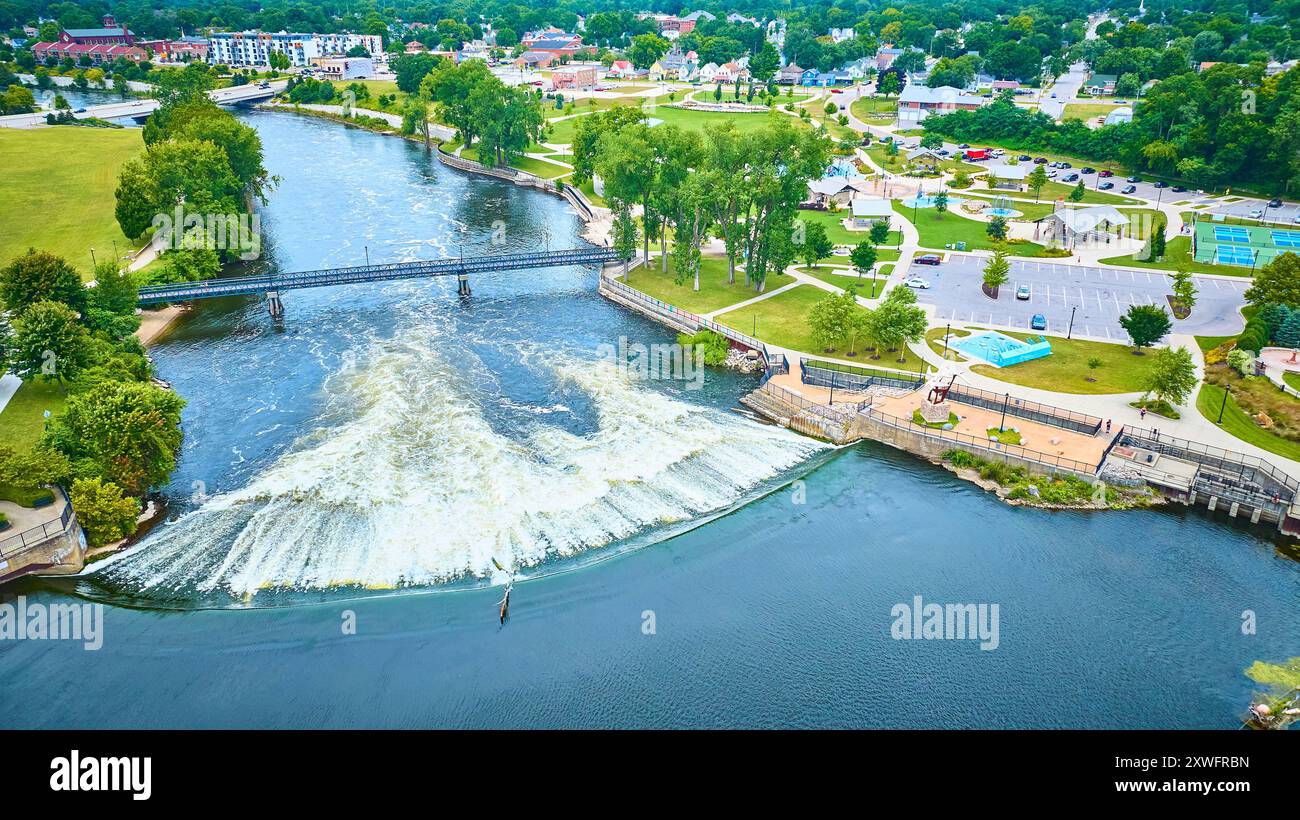 Aerial Fly Over Lush Dangerous Recirculating Current and Park in ...