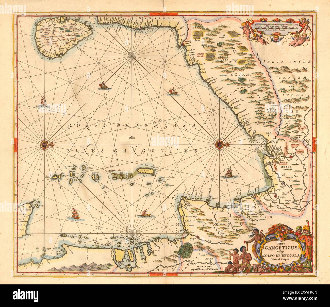 Vintage Illustrated Map, A New Description of the Gangetic Gulf of the ...