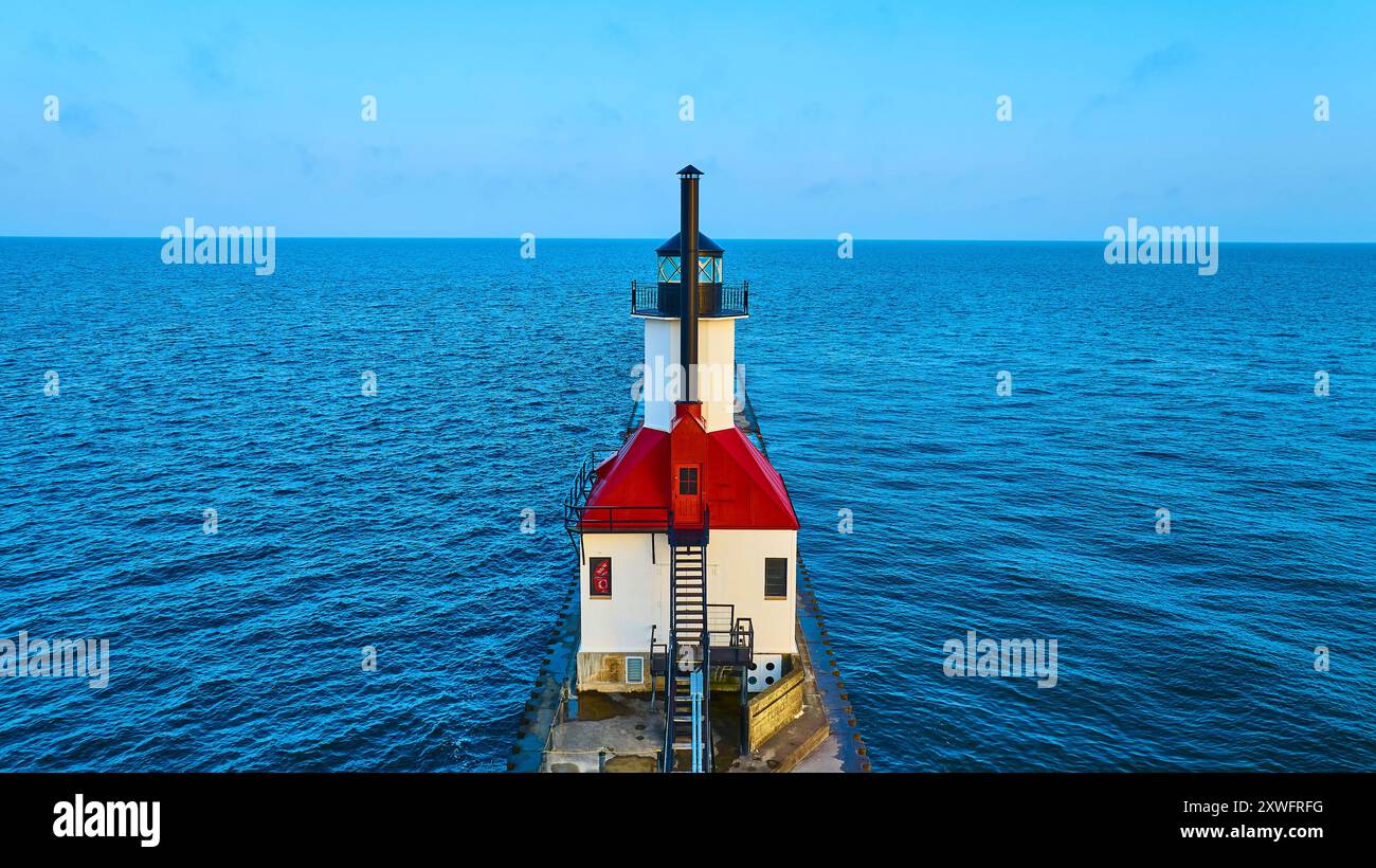 Aerial View of St. Joseph North Pier Lighthouse at Blue Hour Stock ...