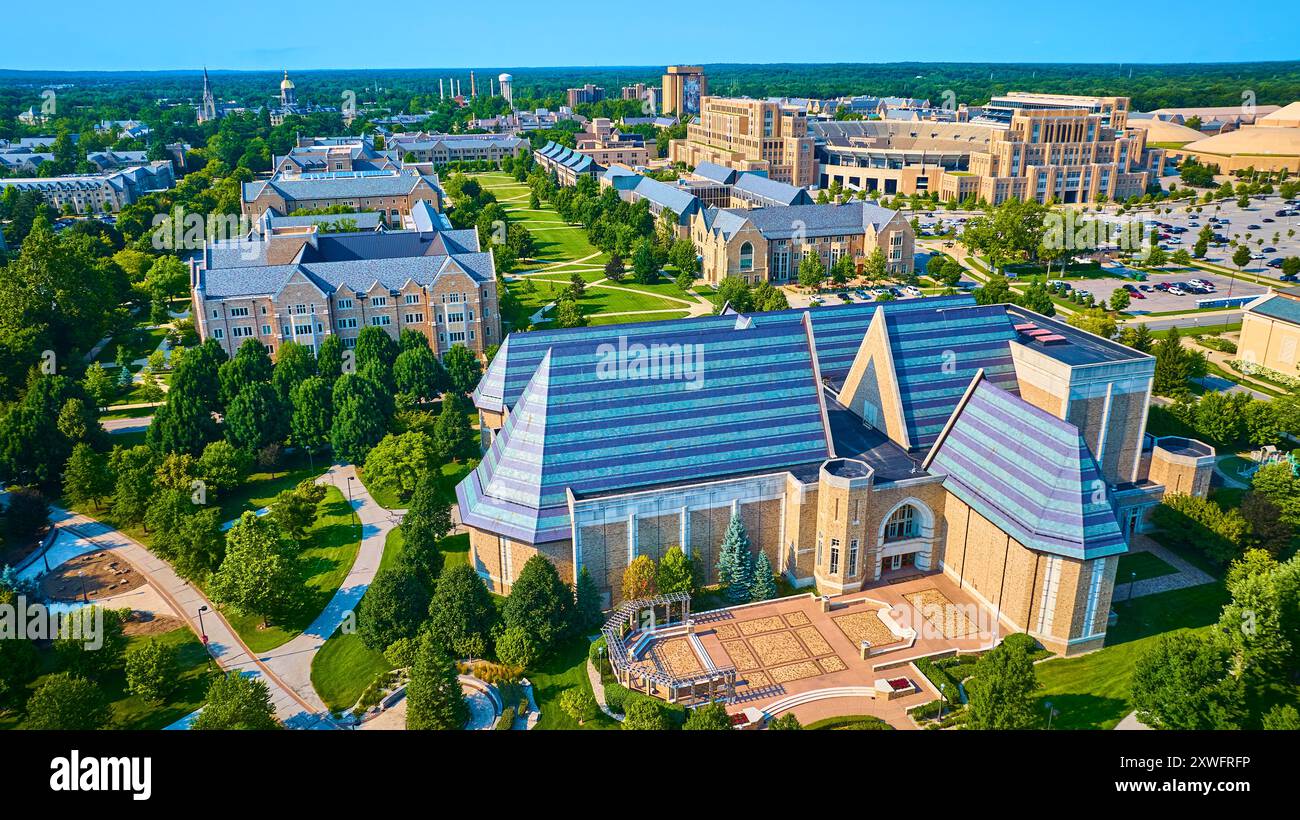 Aerial View of Gothic-Inspired University Campus with Green Spaces ...