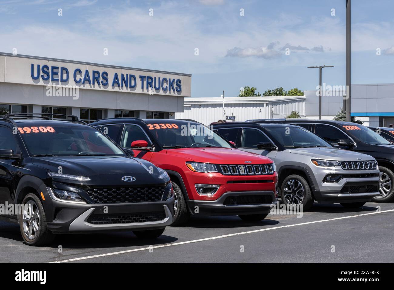 Lafayette - August 10, 2024: Used car display at a dealership. With ...