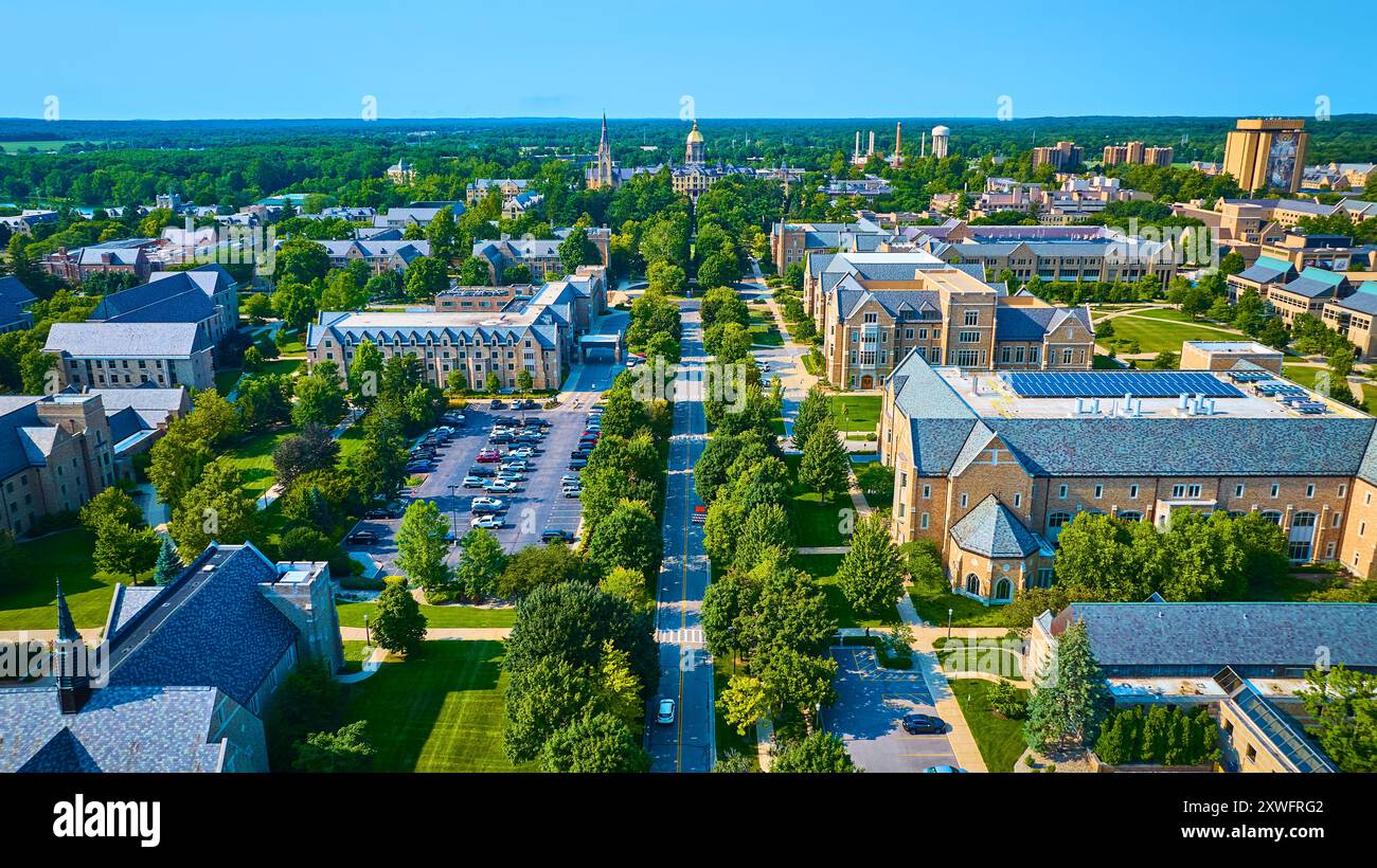 Aerial Fly Through of Historic University Campus with Tree-Lined Avenue ...