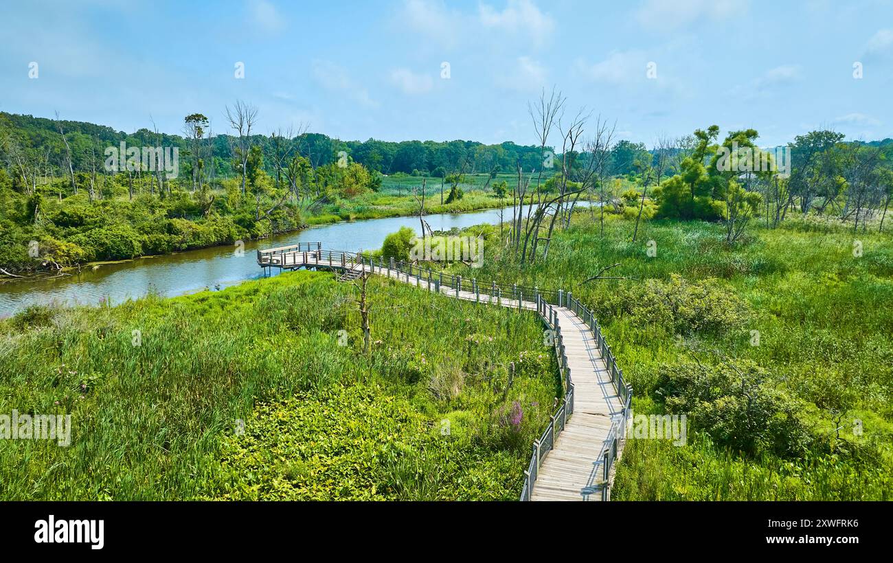 Aerial View of Serene Wetland Boardwalk at Galien River County Park ...