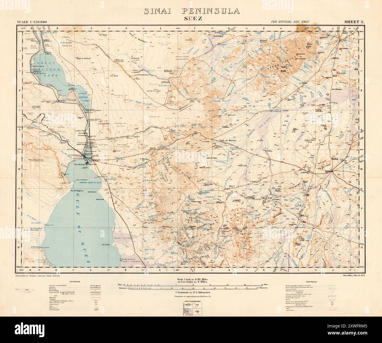 Vintage Map. The Sinai Peninsula- Suez. by Great Britain General Staff ...