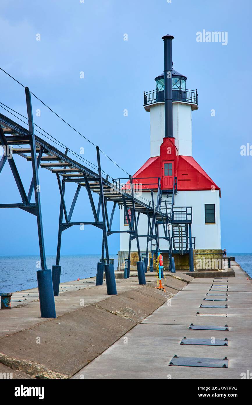 St. Joseph North Pier Lighthouse on Lake Michigan Eye-Level Perspective ...