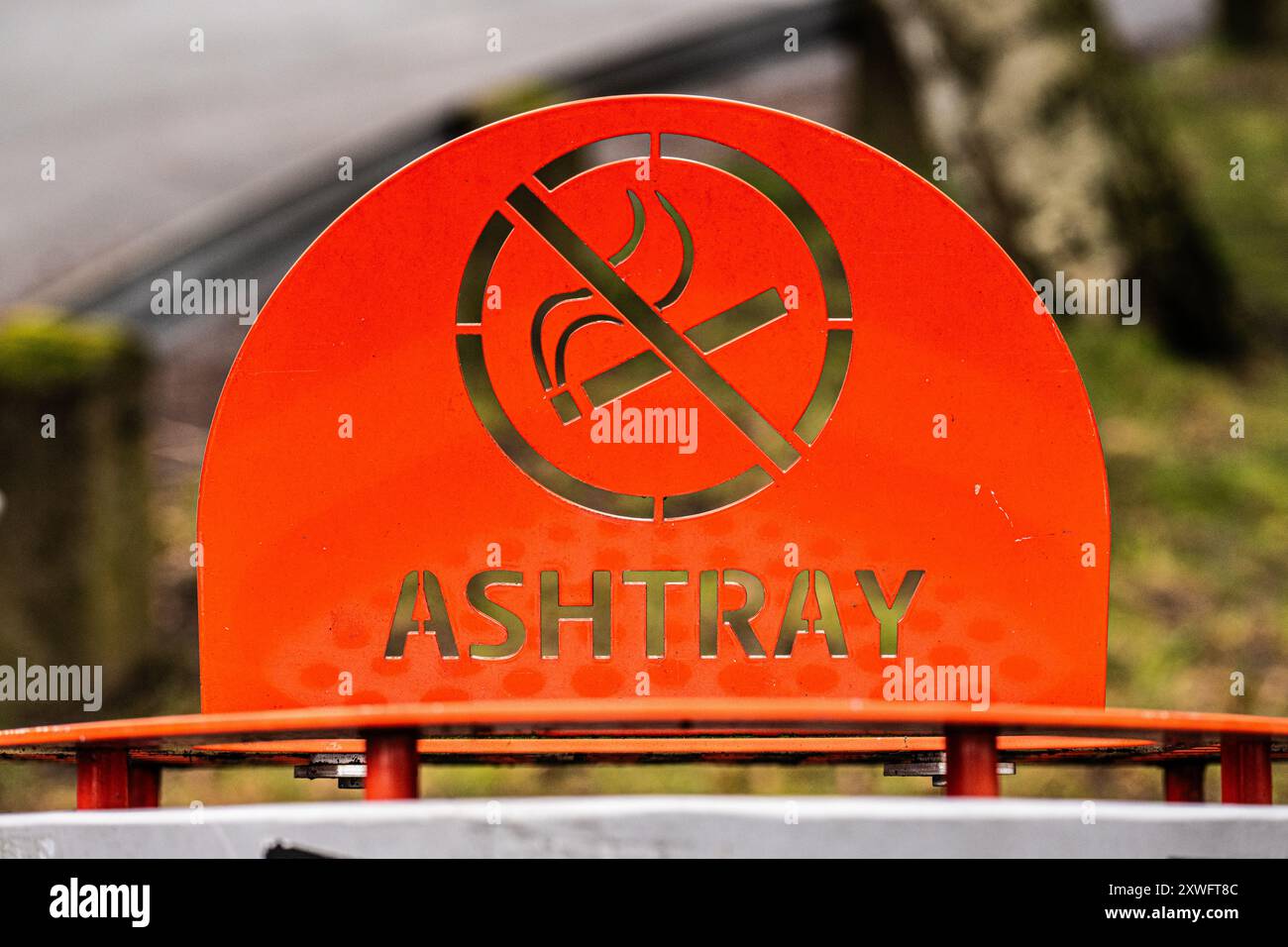 Orange ashtray sign in metal Stock Photo - Alamy