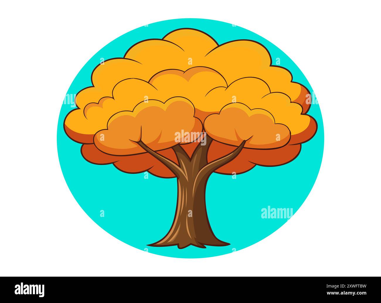 Vector Illustration of a Cartoon Autumn Tree with Orange Leaves Stock ...
