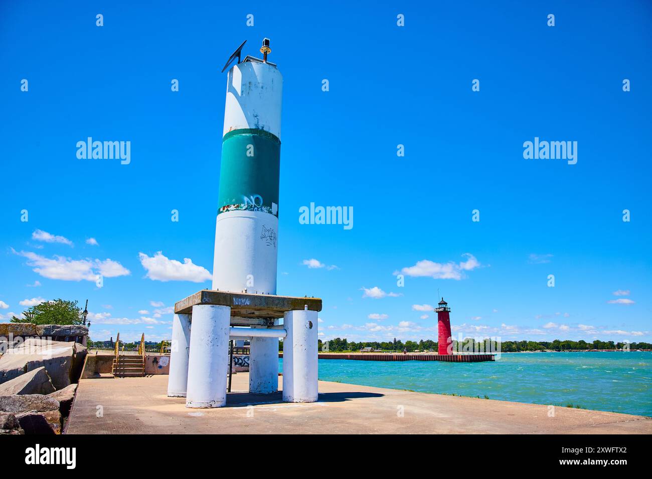 Kenosha Lighthouse and Beacon on Lake Michigan at Eye Level Stock Photo ...