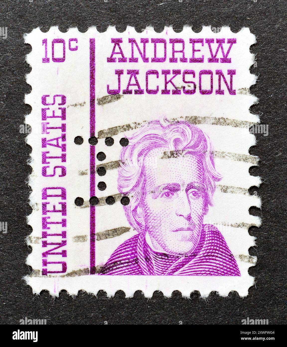 Cancelled postage stamp printed by USA, that shows portrait of seventh ...