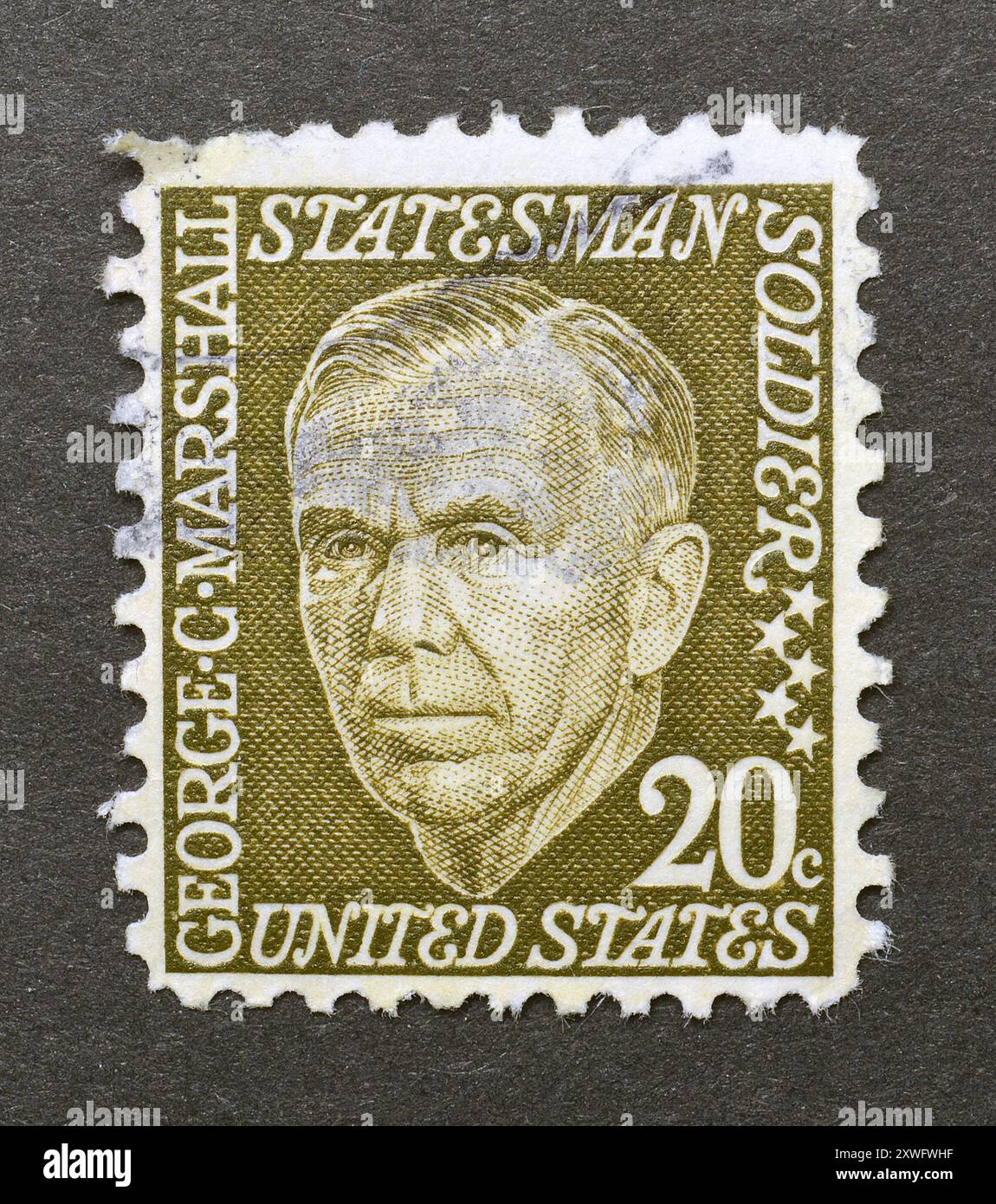 Cancelled postage stamp printed by USA, that shows portrait of George C ... Cancelled postage stamp printed by USA, that shows portrait of George C ...