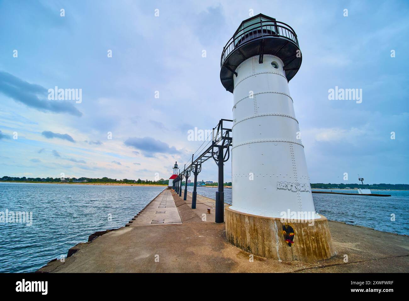 St. Joseph Lighthouse and Pier Head on Overcast Day at Eye Level Stock ...