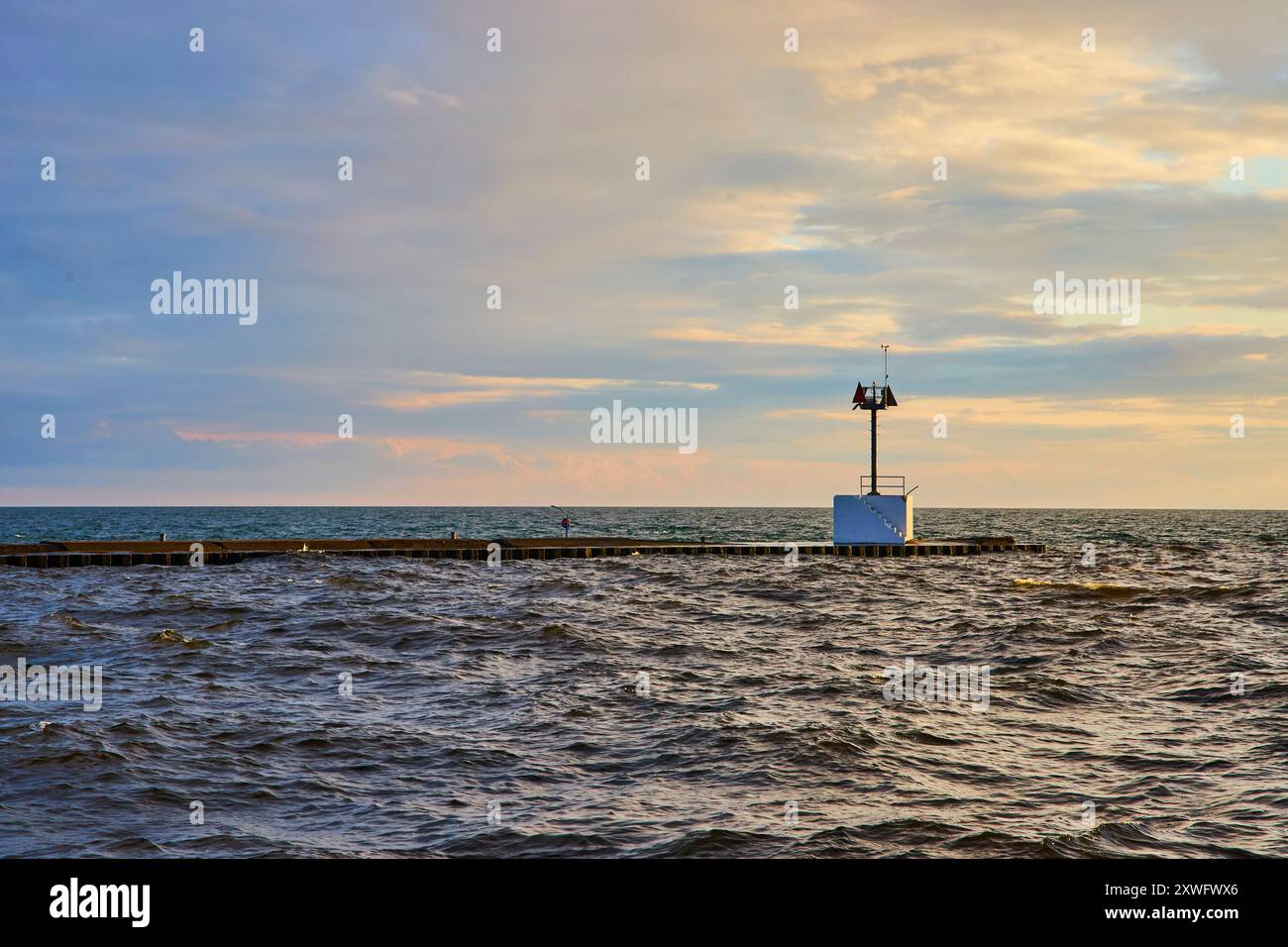 Sunset at South Pier Lighthouse on Lake Michigan Eyewitness Perspective ...