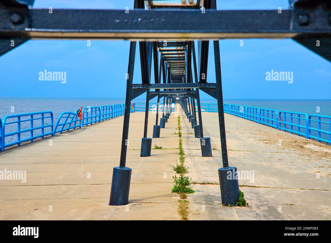 Industrial Pier Extending into Lake Michigan Eye-Level Perspective ...